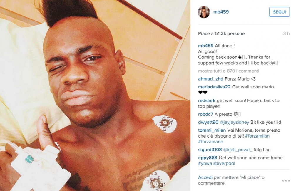 Balotelli, post intervento social: "Tutto bene, torno presto" - la ...