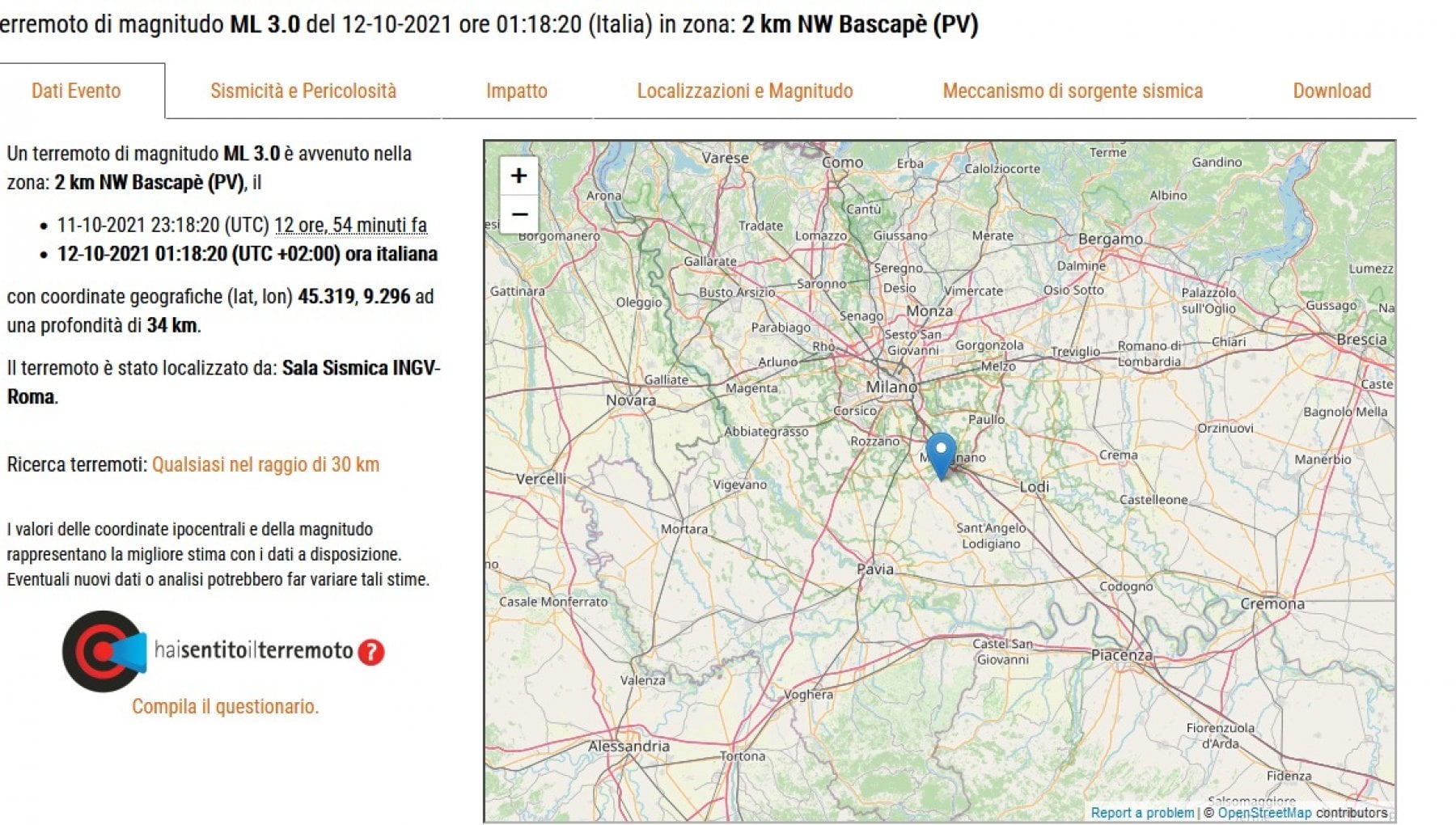 Terremoto nella notte tra Milano e Pavia: scossa di magnitudo 3.0 ...