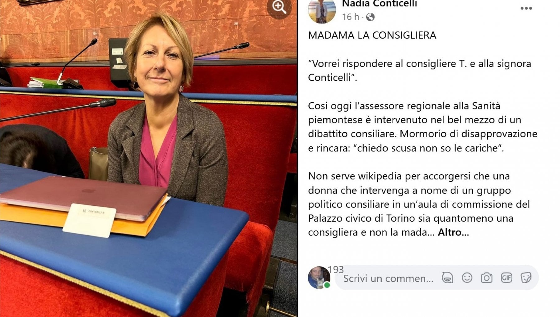 L'uomo è "consigliere", la donna solo "signora": Conticelli denuncia la ...