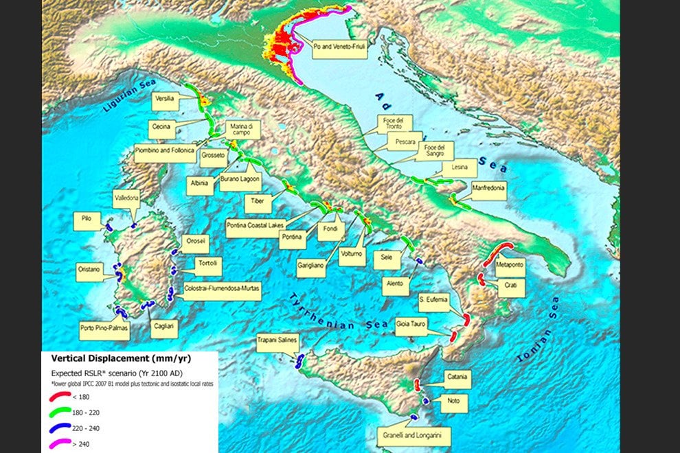 Aree costiere a maggior rischio di inondazione in Italia: la mappa ...