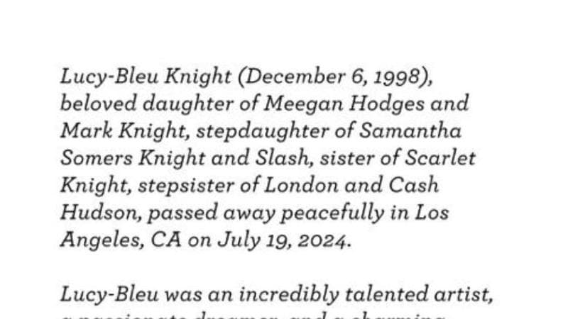 Lucy Bleu Knight morta figliastra di Slash dei guns n'roses - la Repubblica