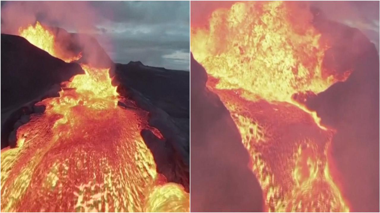 Drone vola sul vulcano Fagradalsjfall in eruzione e ci cade dentro, le ...